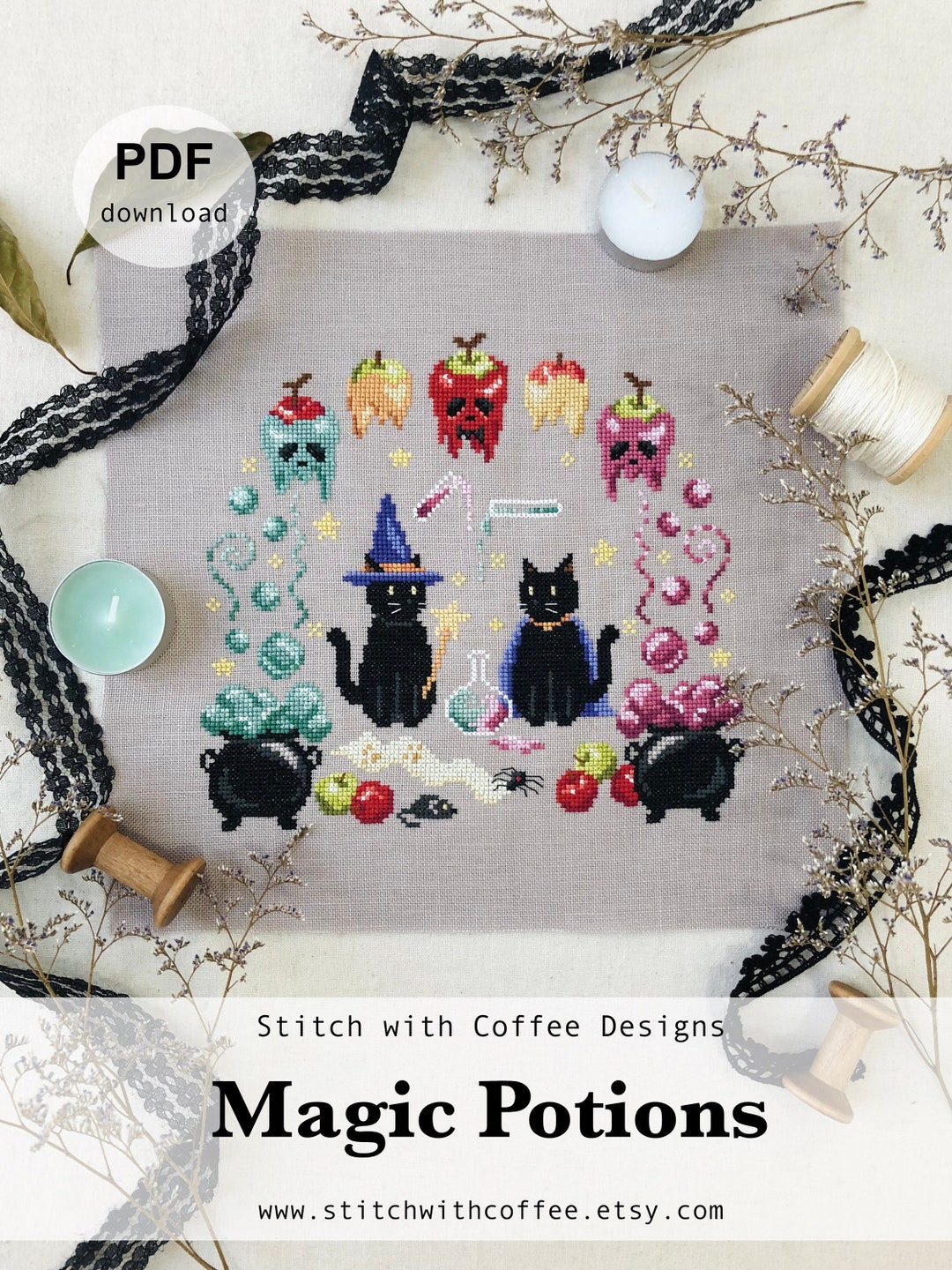 Magic Potions Halloween Cross Stitch Pattern Chart Magic Potions ...