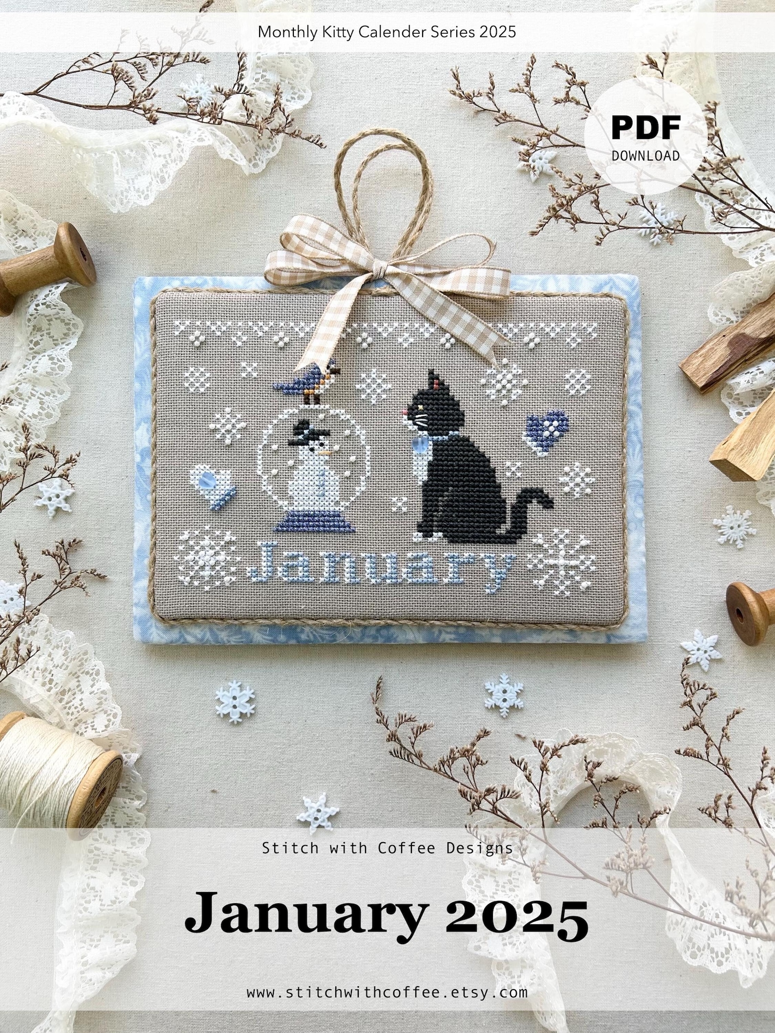 January 2025 Kitty Calender Series Winter New Year Tuxedo Cat ...