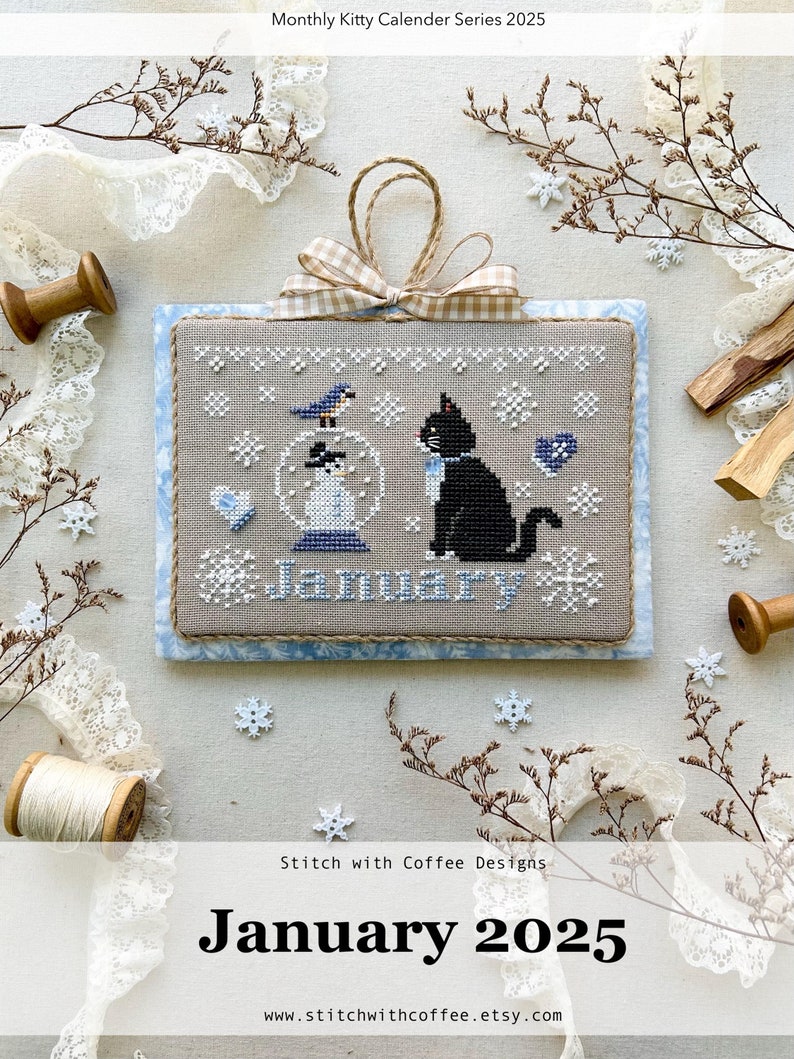 January 2025 Kitty Calender Series Winter New Year Tuxedo Cat ...
