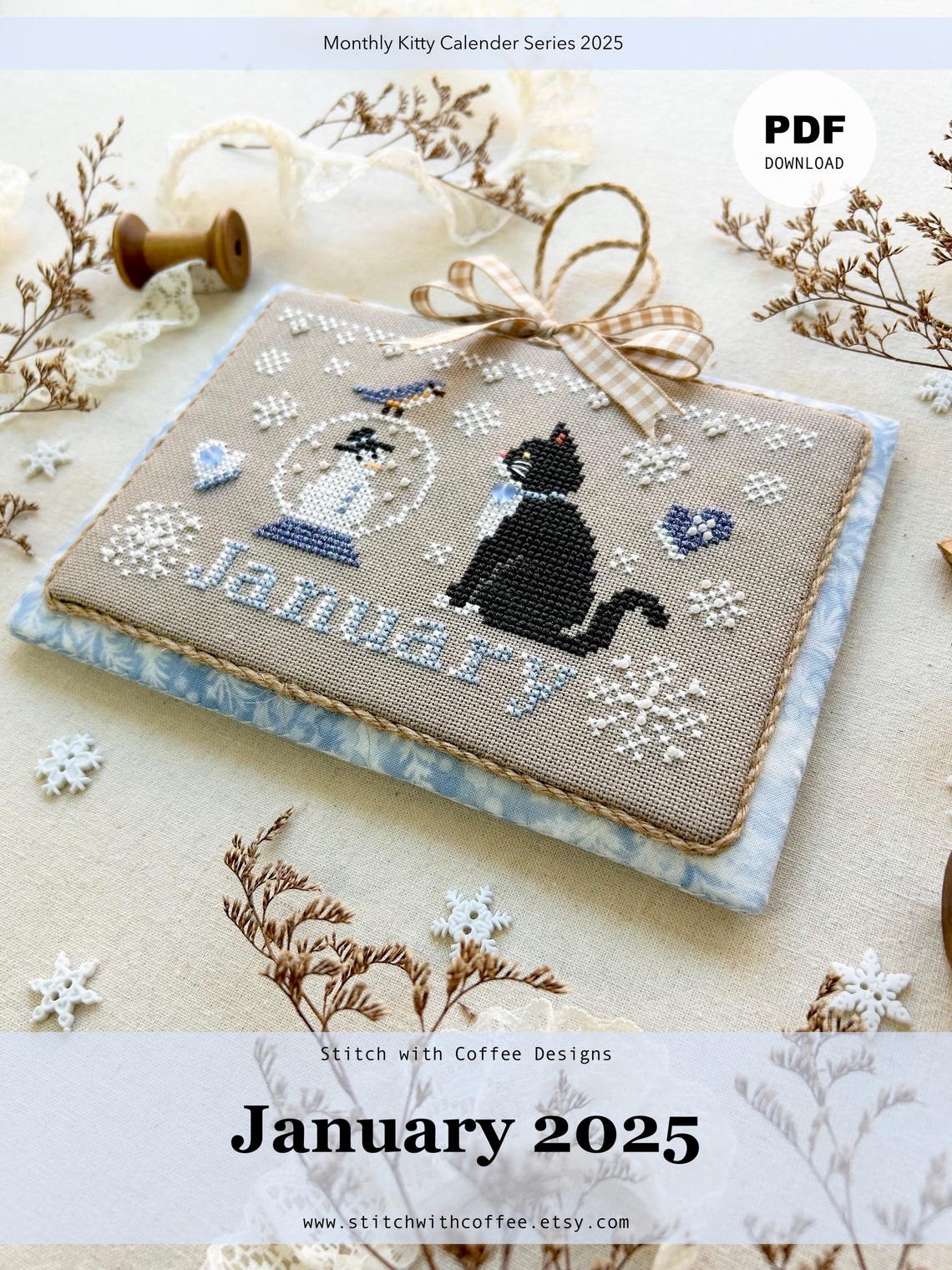 January 2025 Kitty Calender Series Winter New Year Tuxedo Cat ...