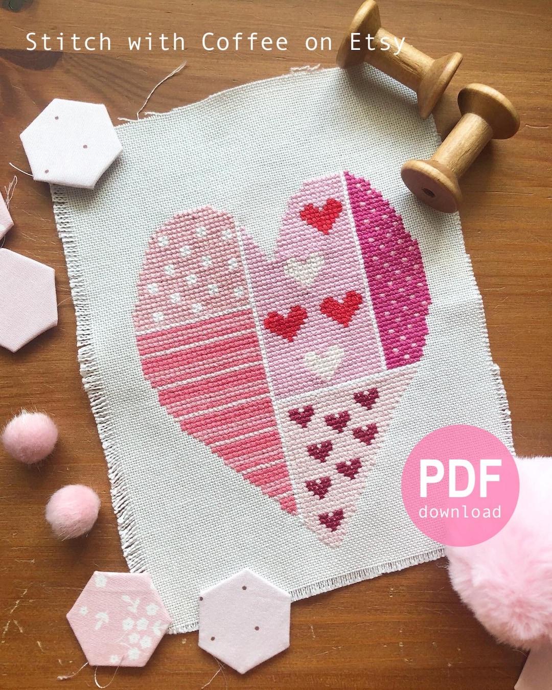 Valentine's Day Cross Stitch Pattern Heart PDF Instant Download Chart ...