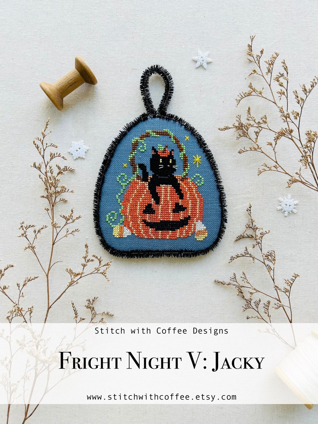 Fright Night Series 5 Jacky Halloween Cat Cross Stitch Pattern Instant ...
