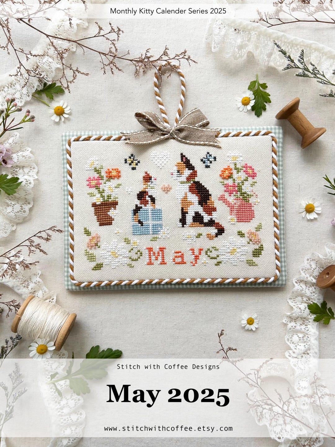May 2025 Kitty Calender Series Calico Mother's Day Stitch With Coffee ...