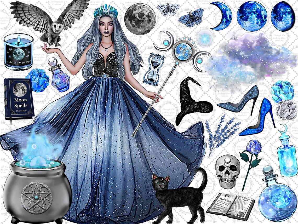 Moon Witch Clipart Witch clip art Lunar Witch clipart Moon | Etsy