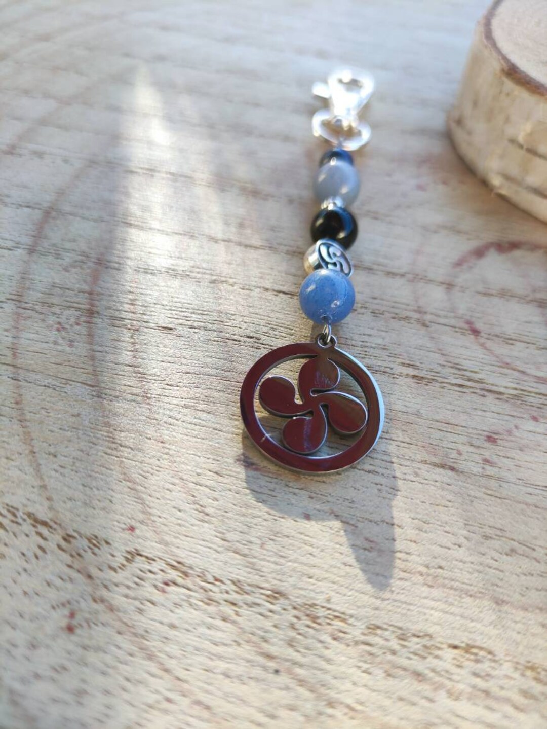 Bag Charm, Basque Cross Key Ring, Lauburu, Sodalite, Lapis Lazuli and ...