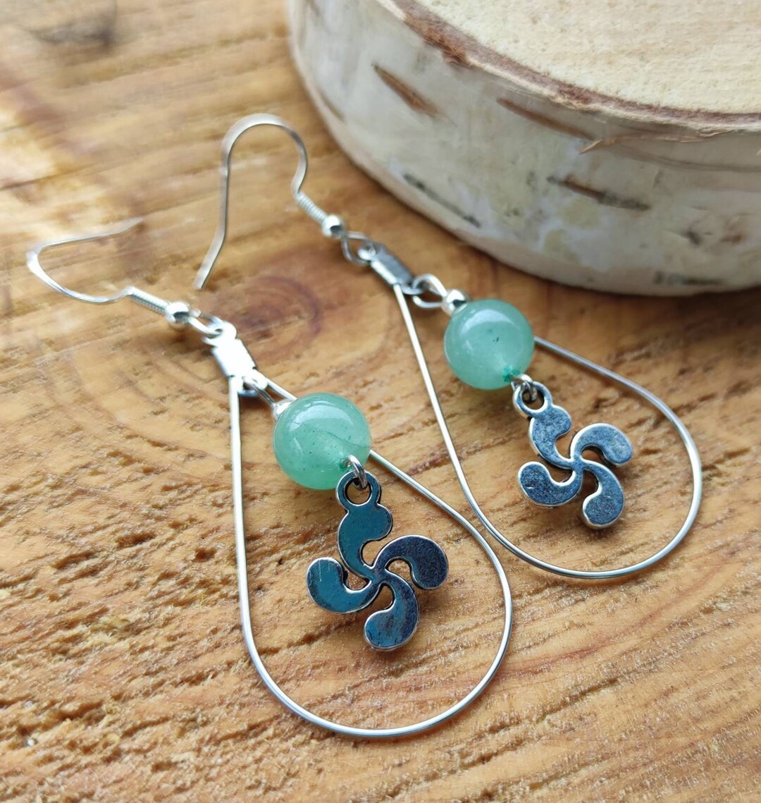 Basque Cross Hoop Earrings With Green Aventurine Beads - Etsy