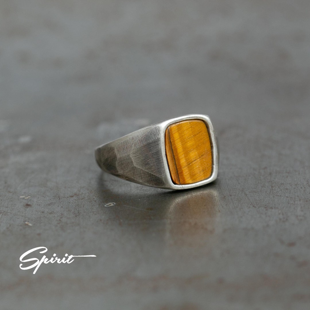 Tiger Eye Signet Ring Sterling Silver Signet Rings Boyfriend Gift Mens ...