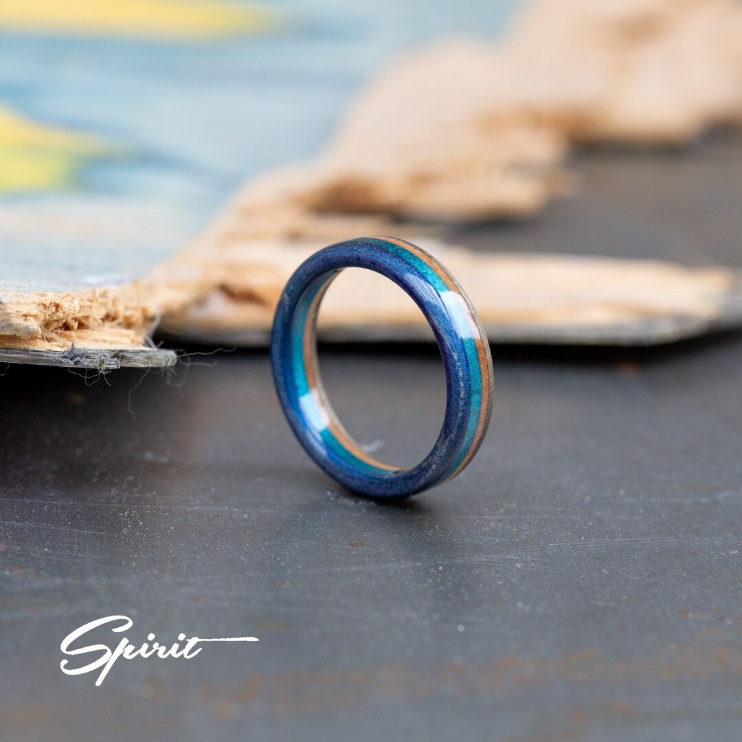 Recycled Skateboard Minimalist Wood Ring, Wedding Band, 5 Year ...