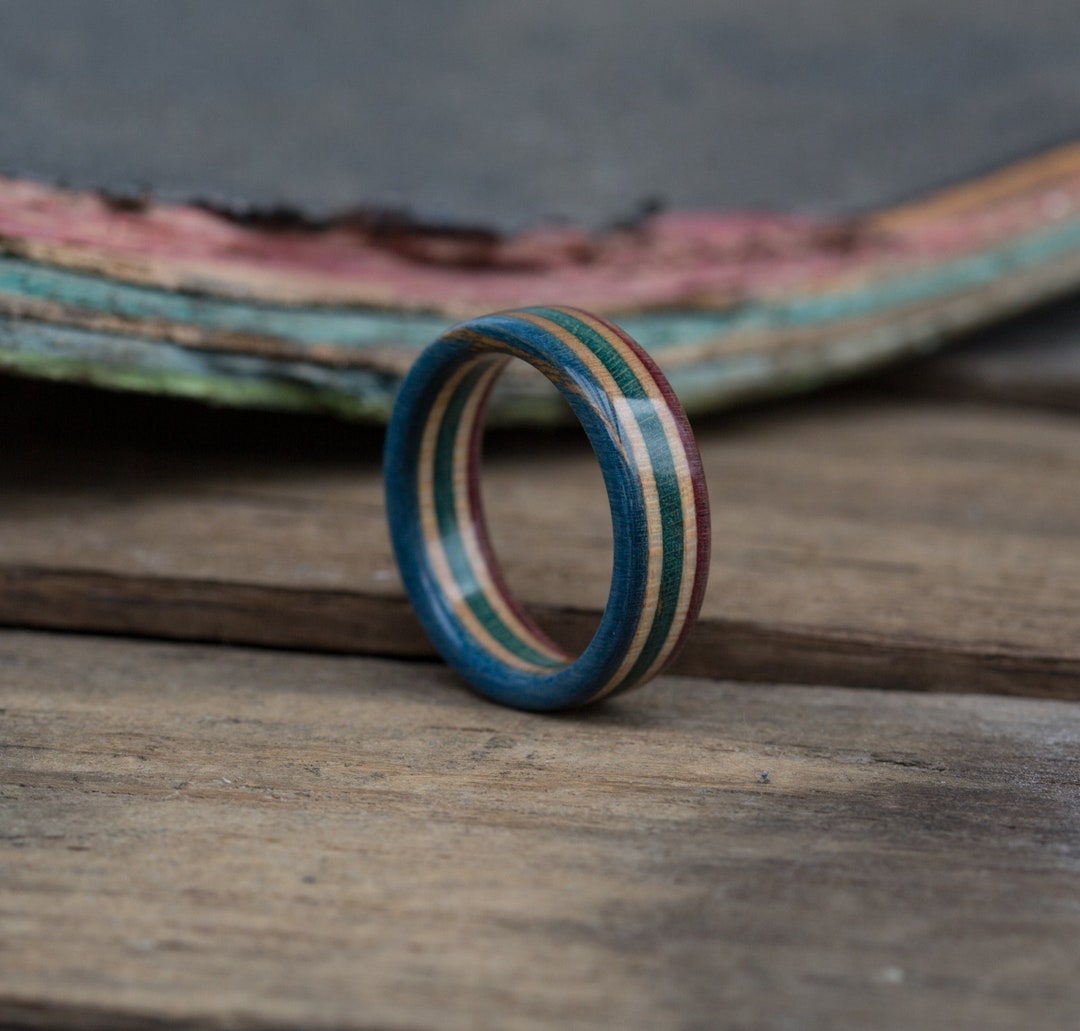 Wooden Ring - Skateboard Ring - Wedding Bands - Anniversary - Red and ...