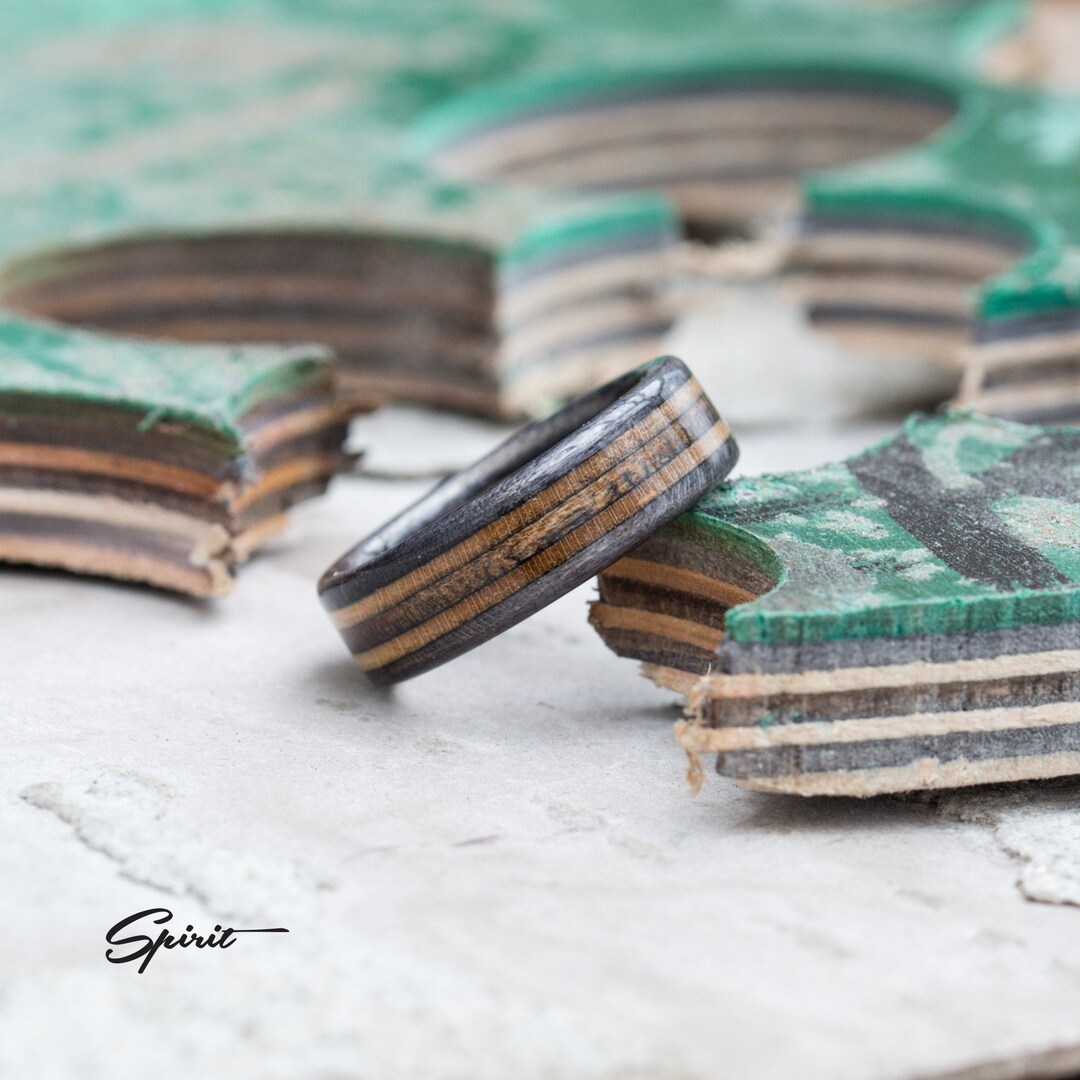 Recycled Skateboard Wood Ring – Unique Wedding Band, Anniversary Gift ...