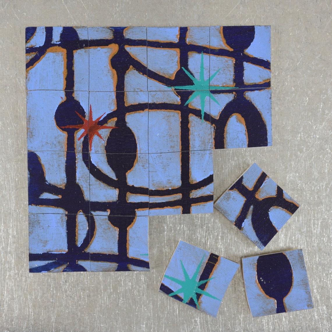 Puzzle - Mid-century Modern Blue Jigsaw Puzzle With Puzzle Board ...