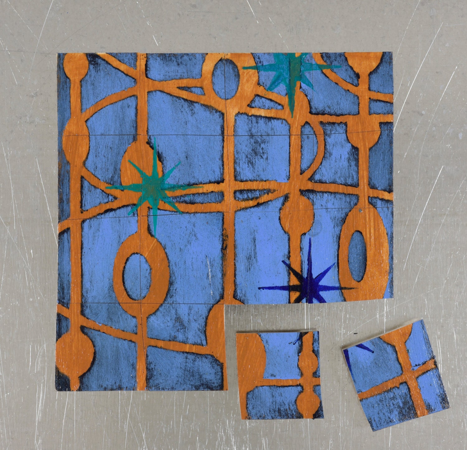 Puzzle - Mid-century Modern Blue and Gold Jigsaw Puzzle With Puzzle ...