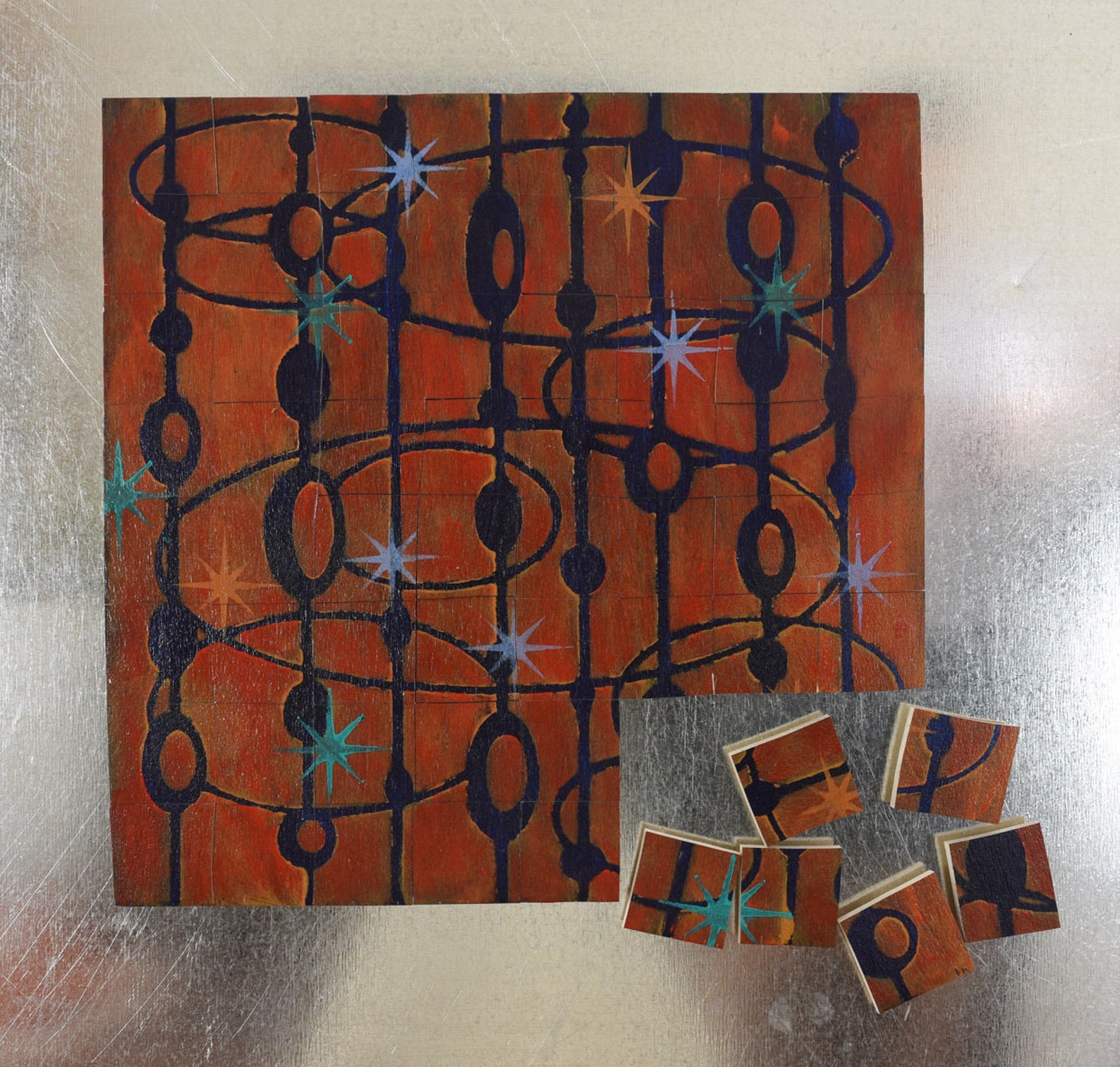 Puzzle - Mid-century Modern Red and Blue Jigsaw Puzzle With Puzzle ...