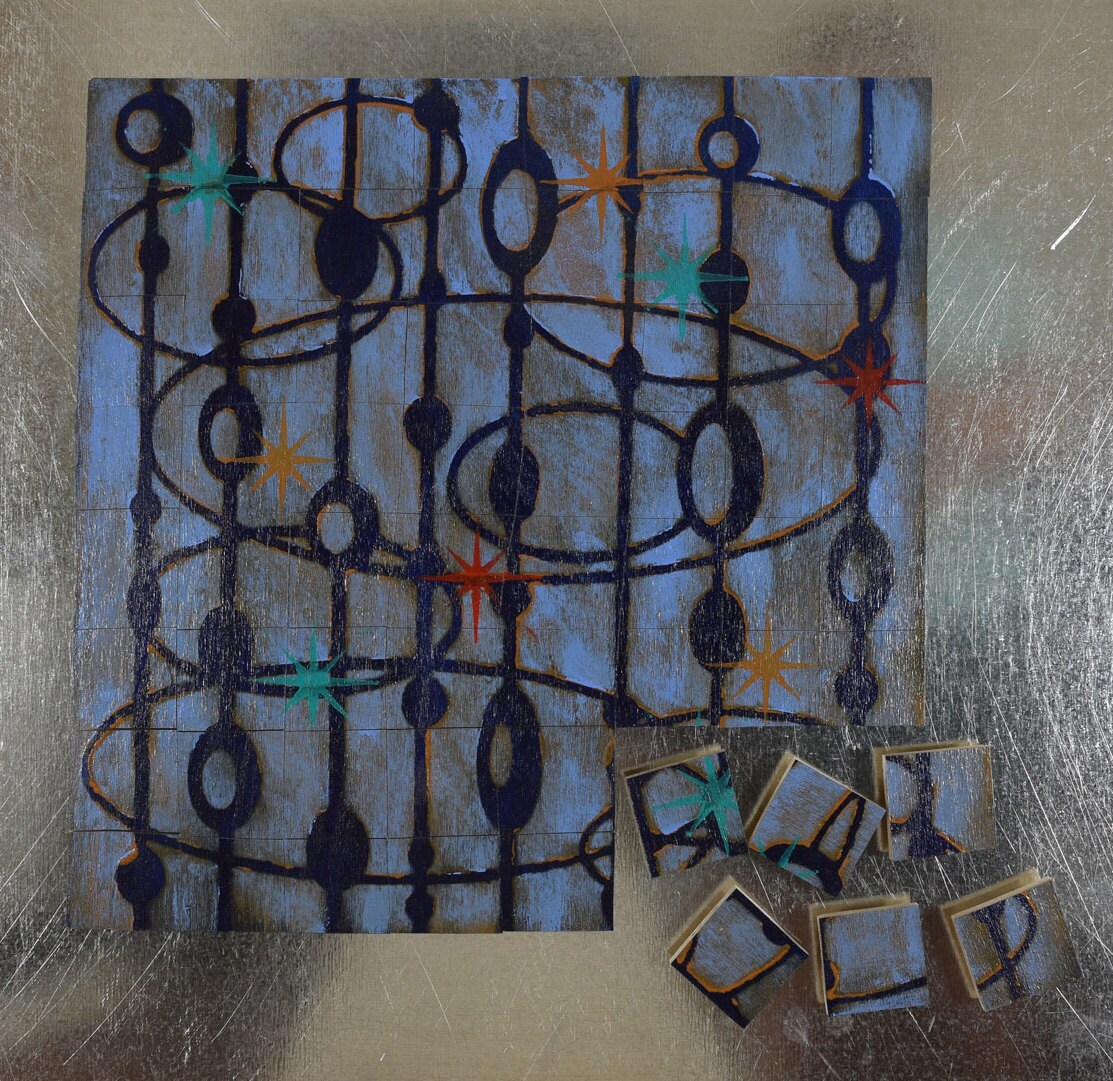 Puzzle Mid-century Modern Blue Jigsaw Puzzle With Puzzle Board ...