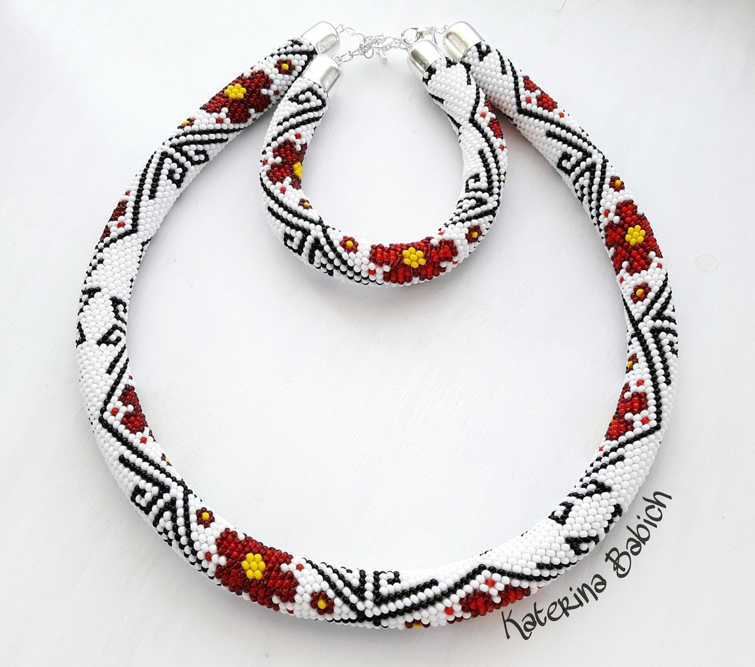 Ukrainian Jewelry Seed Bead Crochet Necklace Support Ukraine Necklace ...