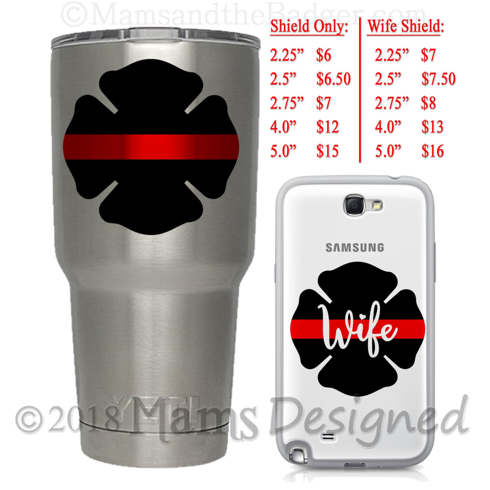 Firefighter Decal Thin Red Line Badge Fireman Wife Love | Etsy