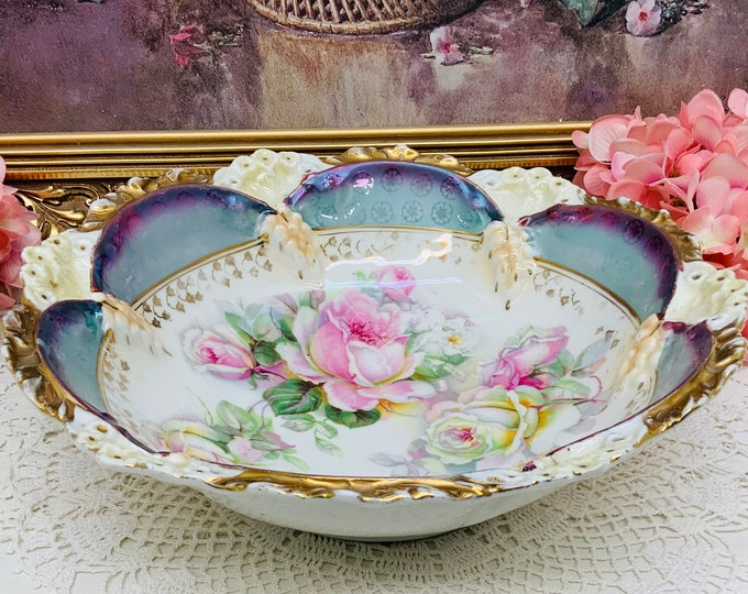 Vintage German Made Cabbage Roses Bowl - Etsy