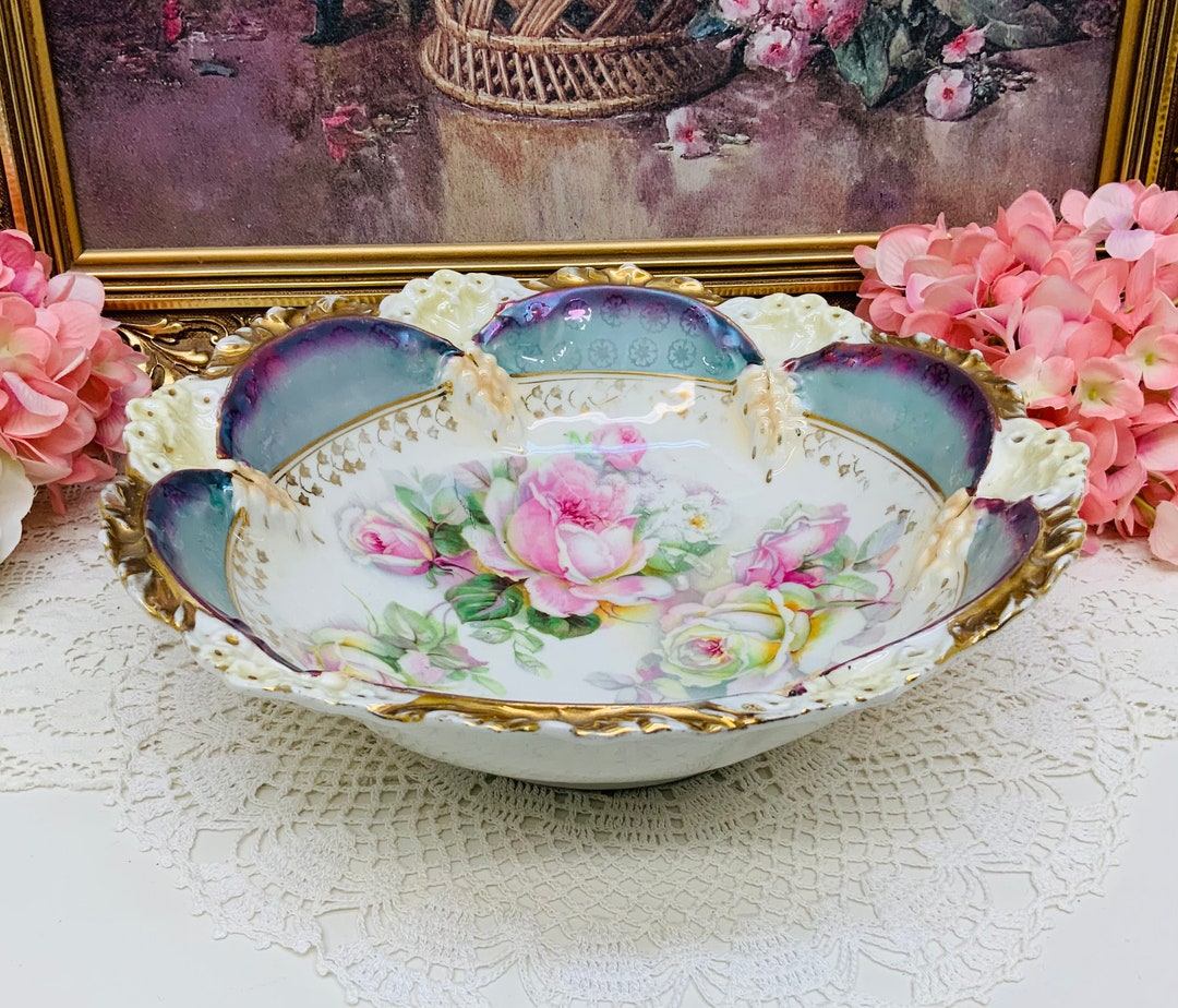 Vintage German Made Cabbage Roses Bowl - Etsy