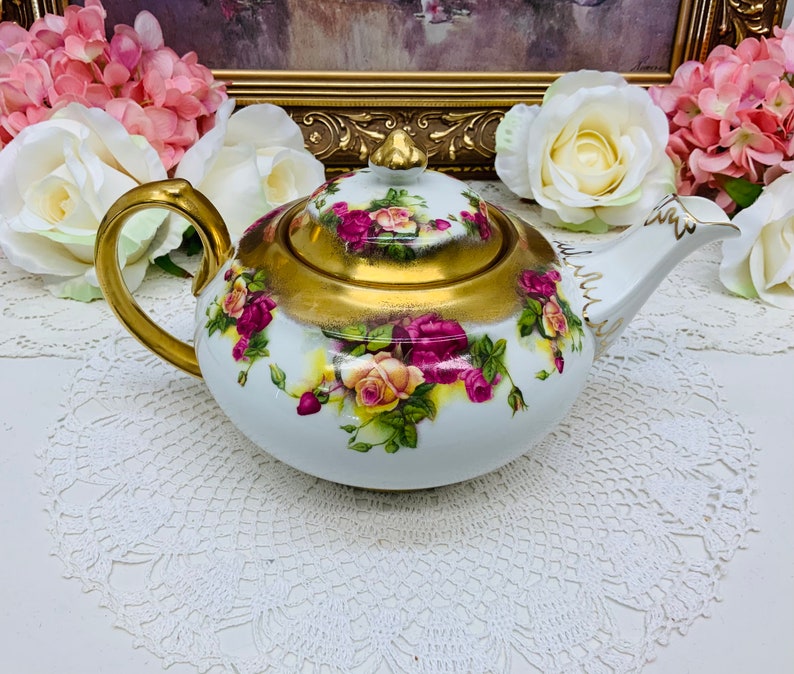 Royal Chelsea Golden Rose full size teapot. | Etsy
