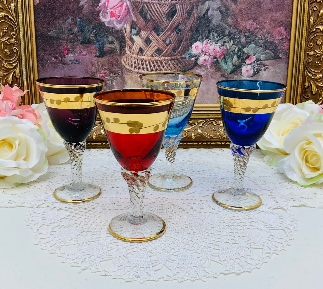 Set of Four Vintage Wine Glasses - Etsy