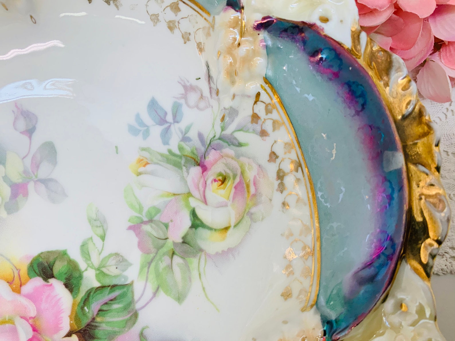 Vintage German Made Cabbage Roses Bowl - Etsy