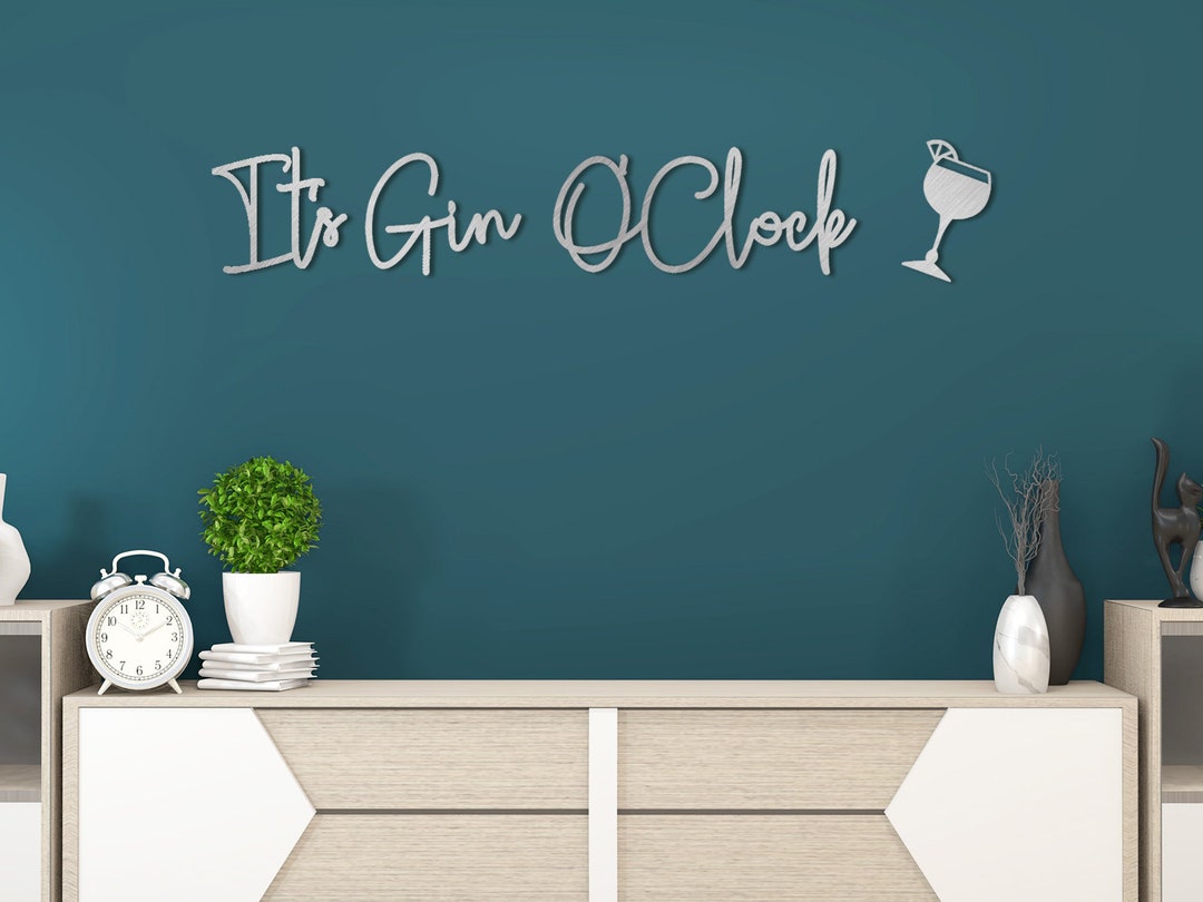 It's Gin O'clock With Gin Cocktail Glass Wooden Words Wall Art Sign ...