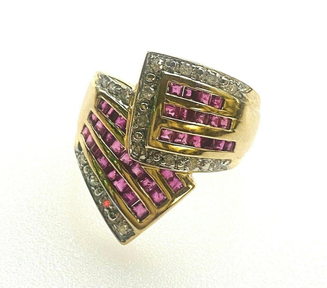 HSN Ring 14K PC Burmese Ruby and Diamonds Size 7 Wrap Large 1995 - Etsy