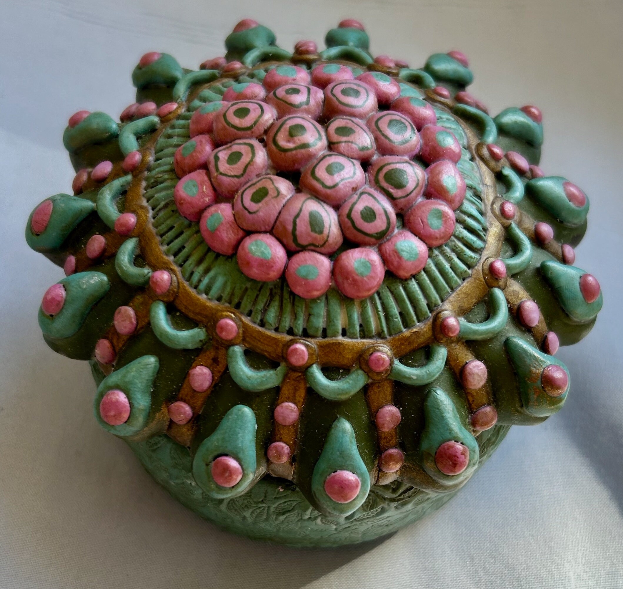 Handcrafted Clay Box Decorative Polymer Clay Box Round Green Box ...
