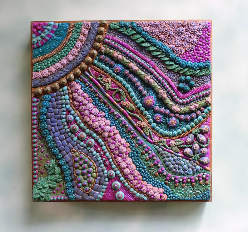 Clay Wall Art Clay Wall Relief Polymer Clay Art Clay on Wood Clay Decor Clay Abstract Assemblage ...