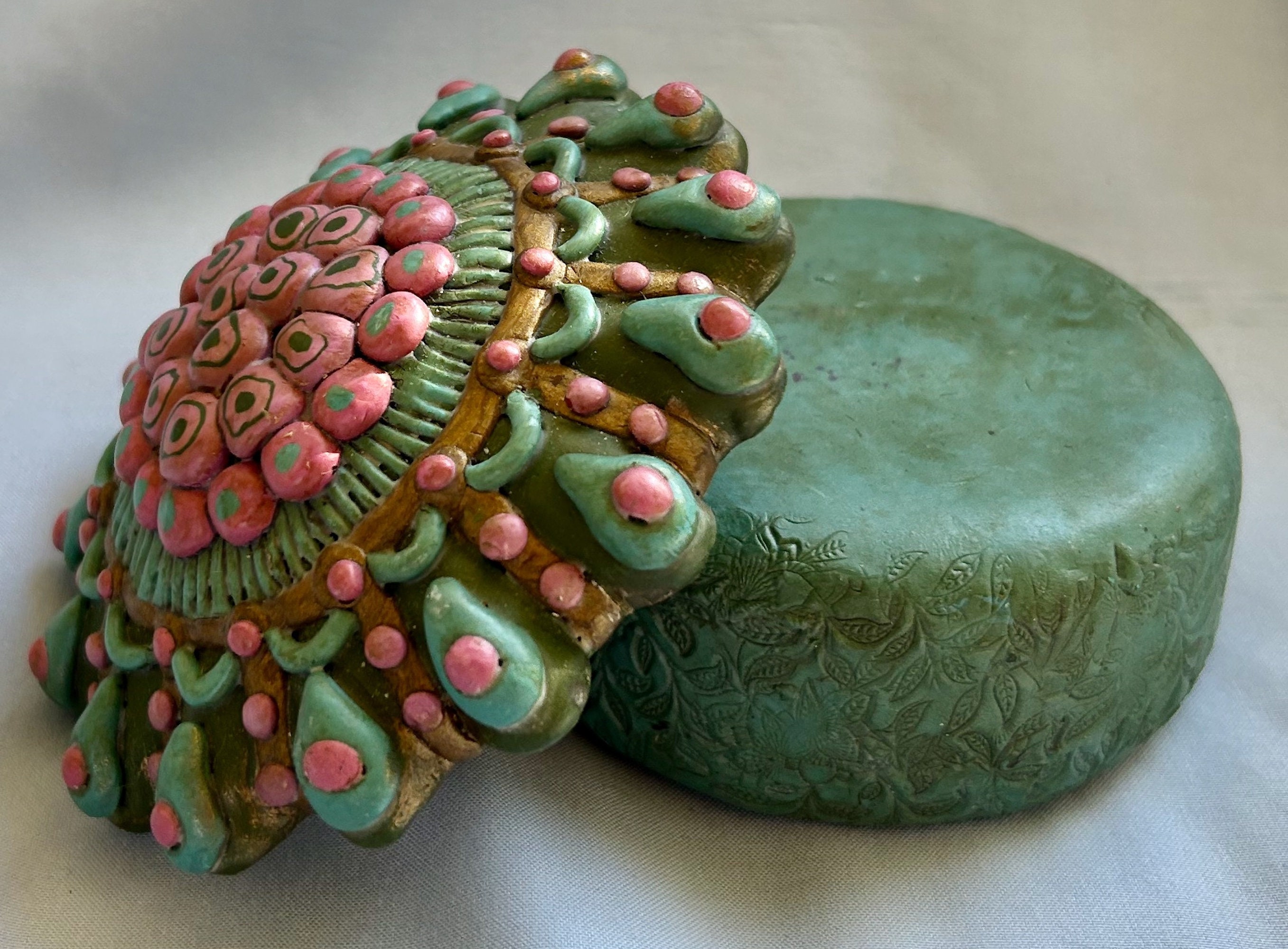 Handcrafted Clay Box Decorative Polymer Clay Box Round Green Box ...