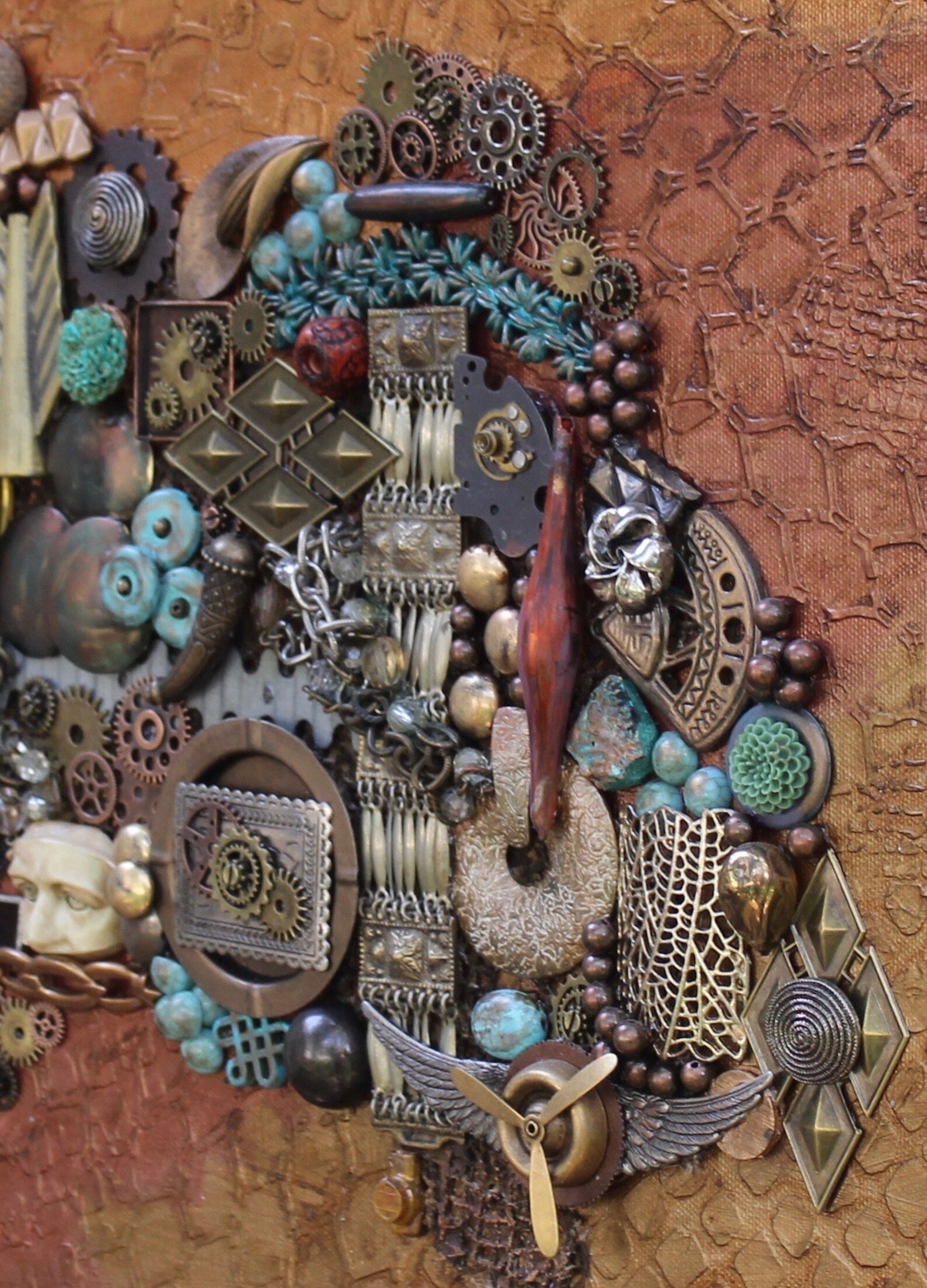 Steampunk Decor Found Objects Art Assemblage Clock Collage 3D Canvas ...