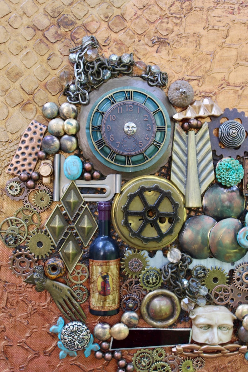 Found Objects Art Steampunk Decor Assemblage Clock Collage Original 3D ...