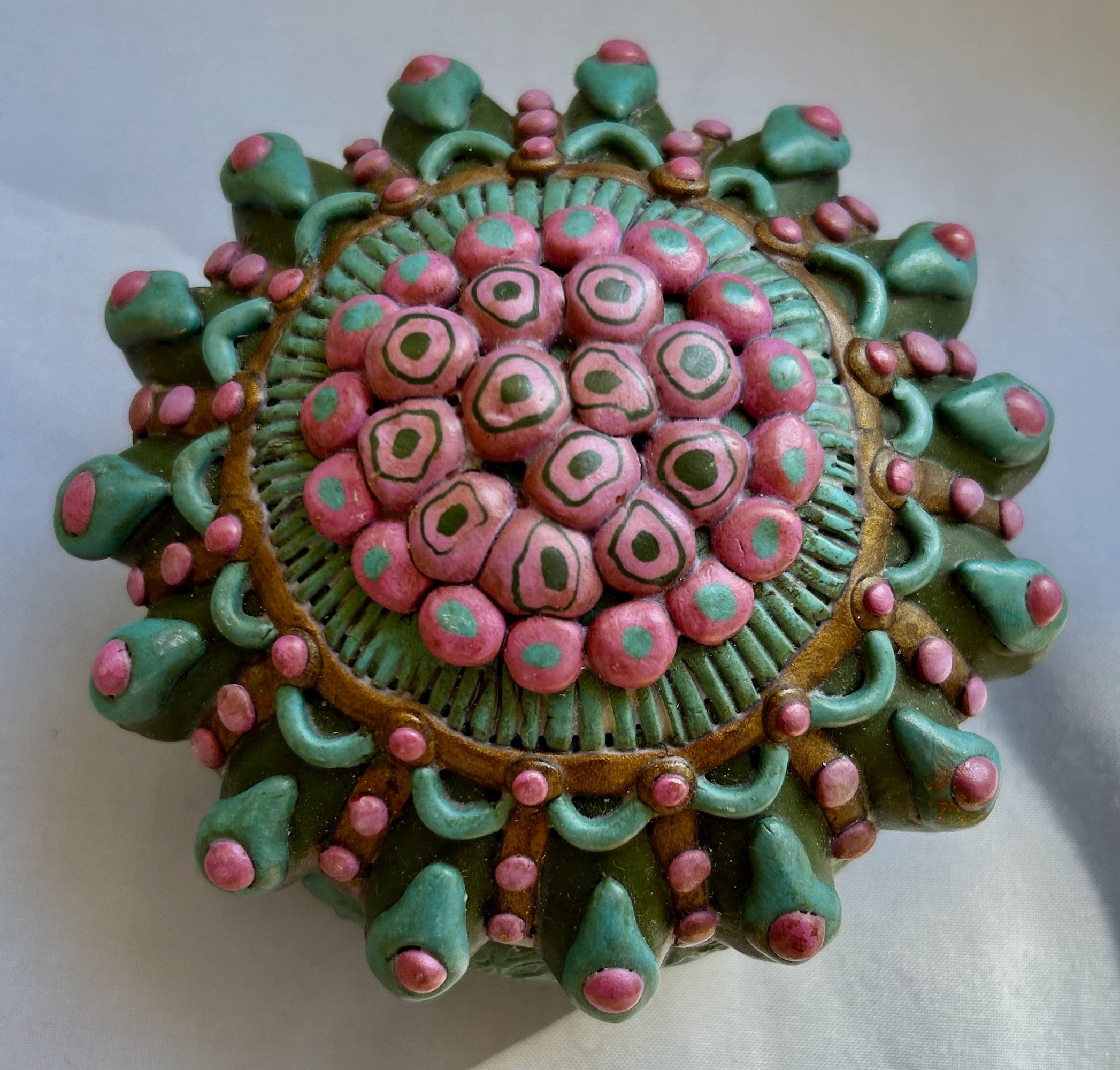 Handcrafted Clay Box Decorative Polymer Clay Box Round Green Box ...