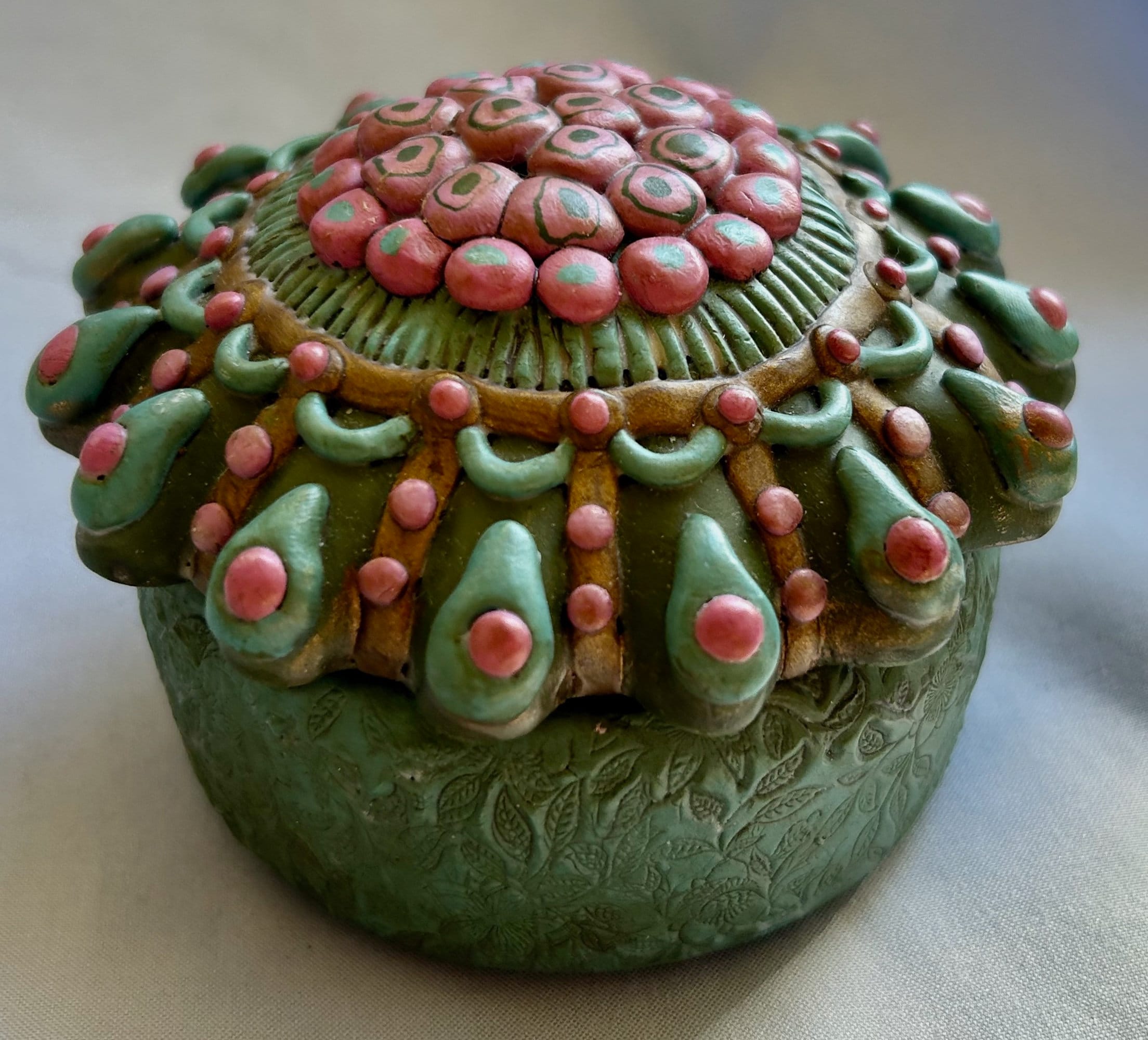 Handcrafted Clay Box Decorative Polymer Clay Box Round Green Box ...
