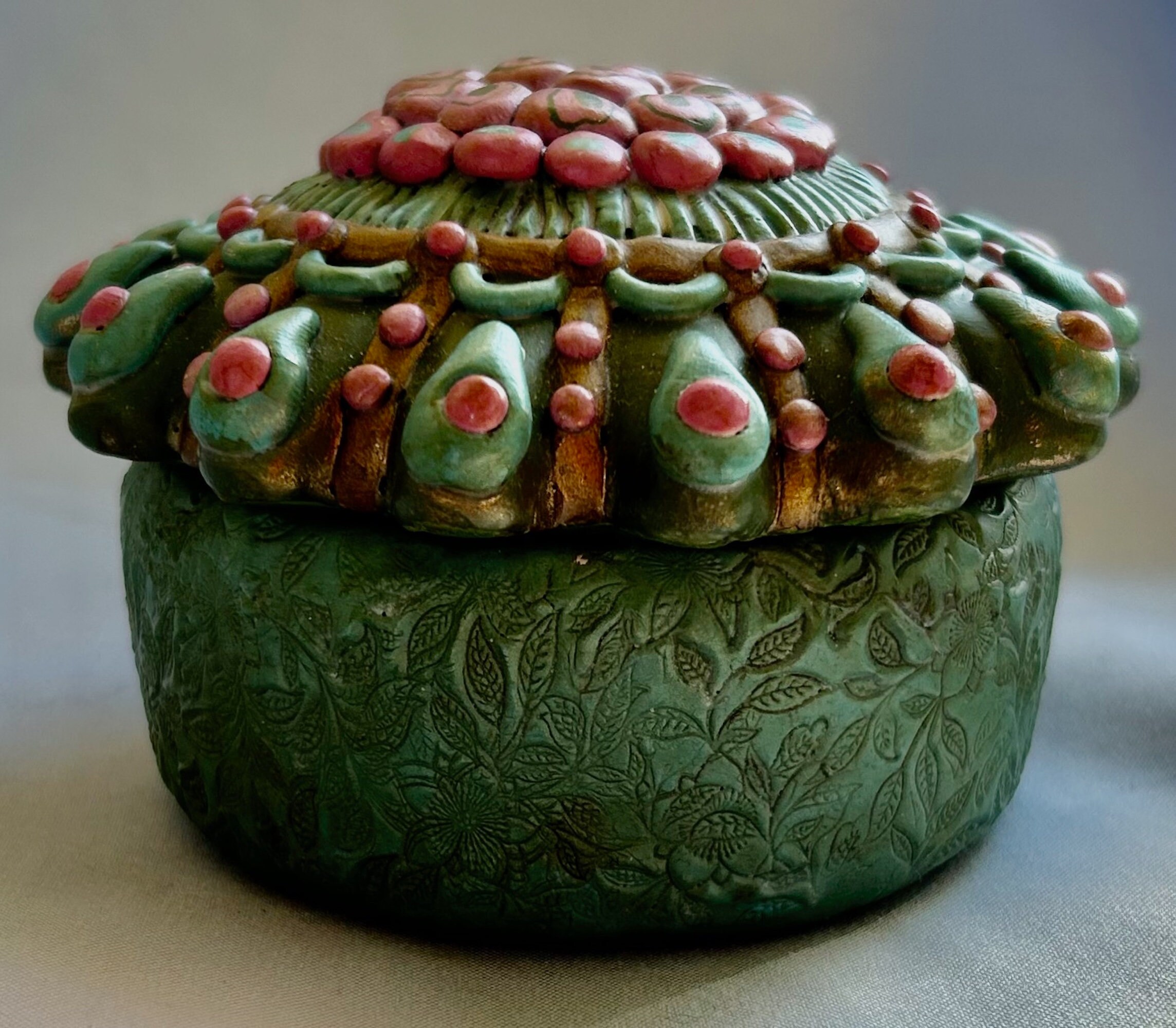 Handcrafted Clay Box Decorative Polymer Clay Box Round Green Box ...