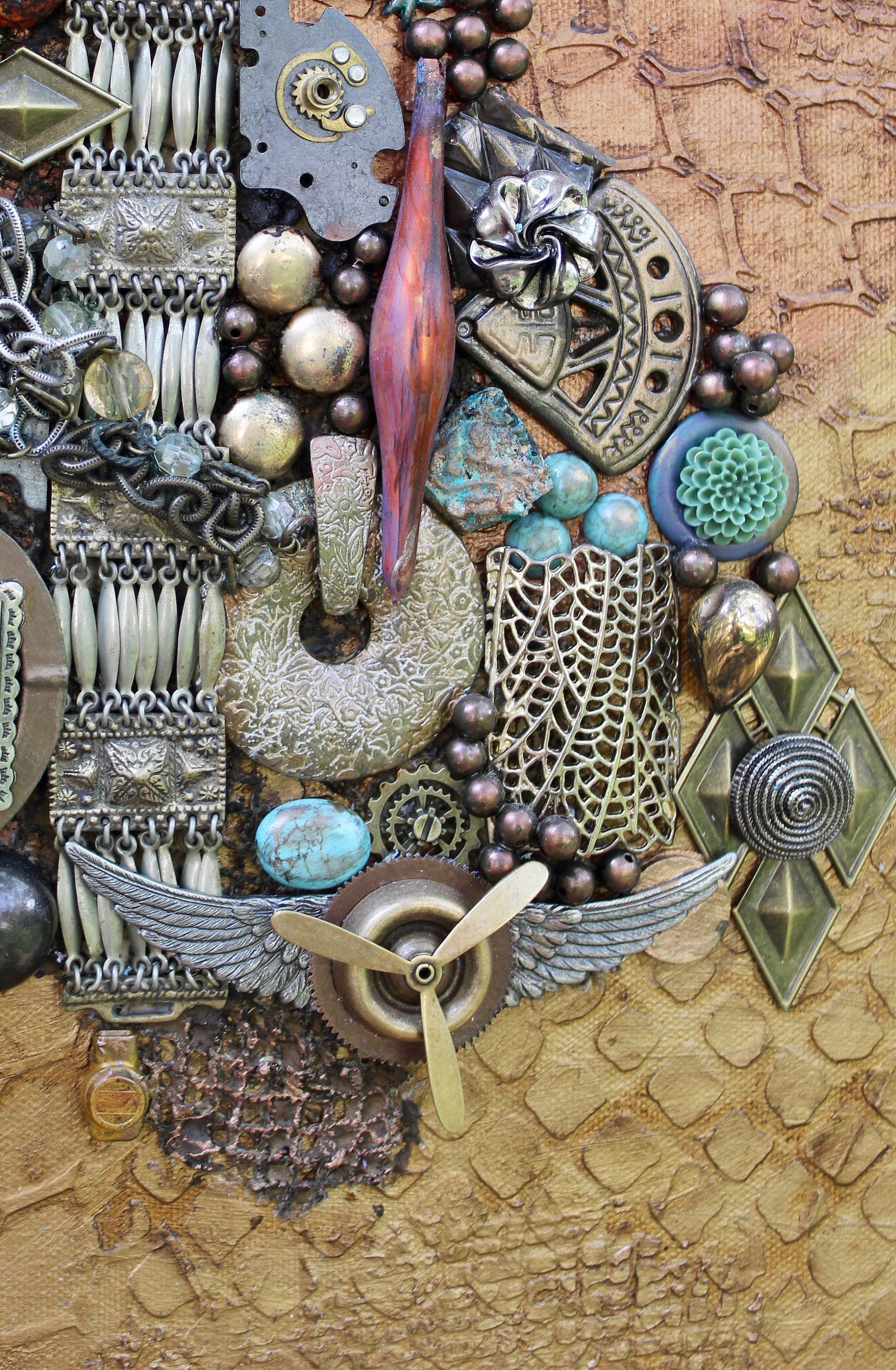 Steampunk Decor Found Objects Art Assemblage Clock Collage 3D Canvas ...