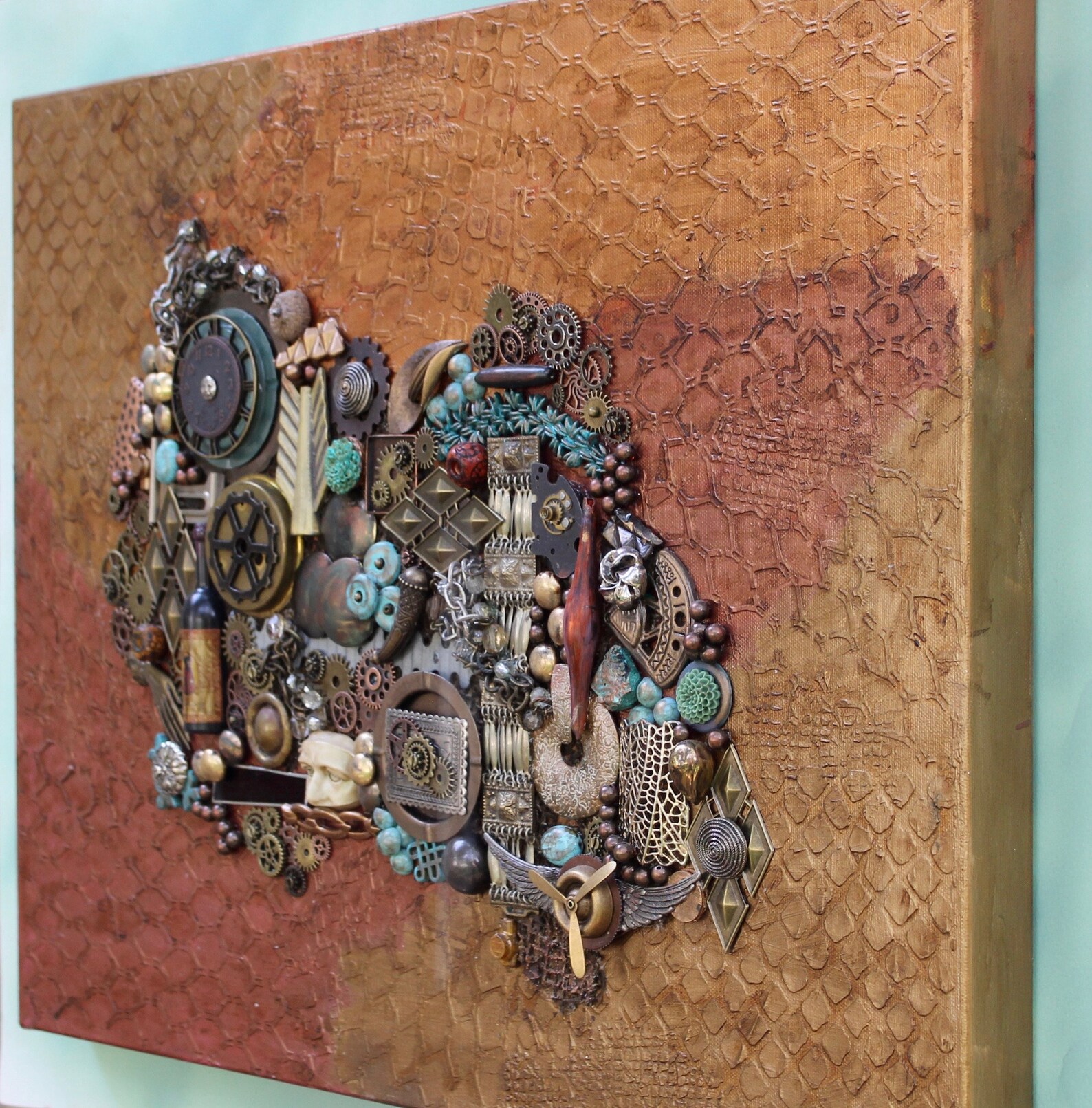 Steampunk Decor Found Objects Art Assemblage Clock Collage 3D Canvas ...