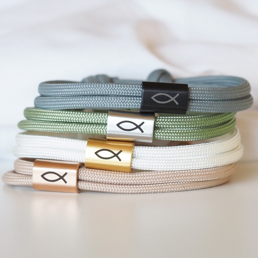 Personalized Bracelet Engraved With Fish Made of Sailing Rope Communion ...