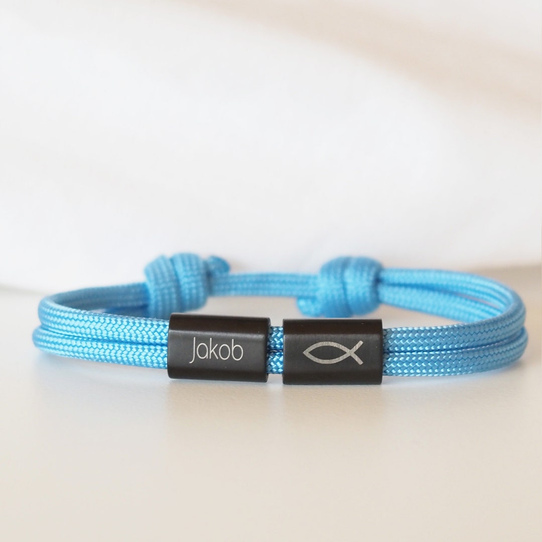 Communion Bracelet With Name Engraved From Sailing Rope | Baptism ...