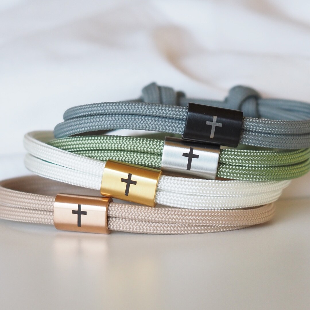 Personalized Bracelet With Cross Made of Sailing Rope With Engraving ...