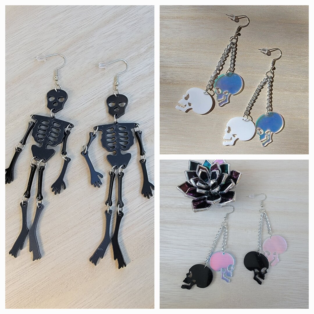 Dangle Skull | Dangle Skeleton | Halloween Earrings | Acrylic Earrings ...