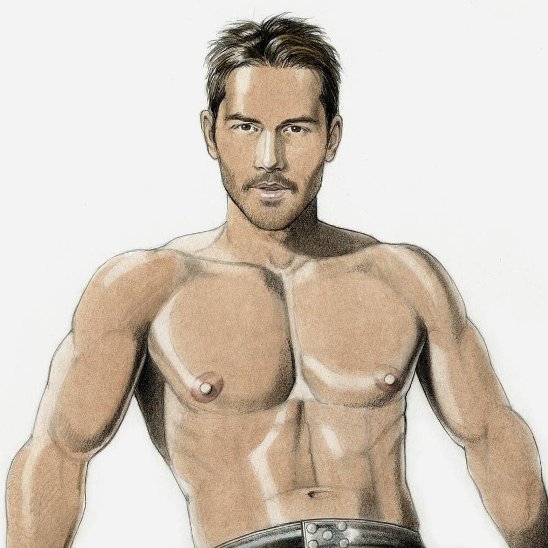 The Invitation Male Nude Leather Gay Erotic Art Men Fanart Adult Mature Portrait
