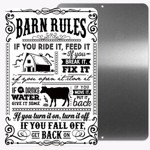 Barn Rules Sign, Metal Sign, Wall Décor, Farm House Sign, Country Chic ...