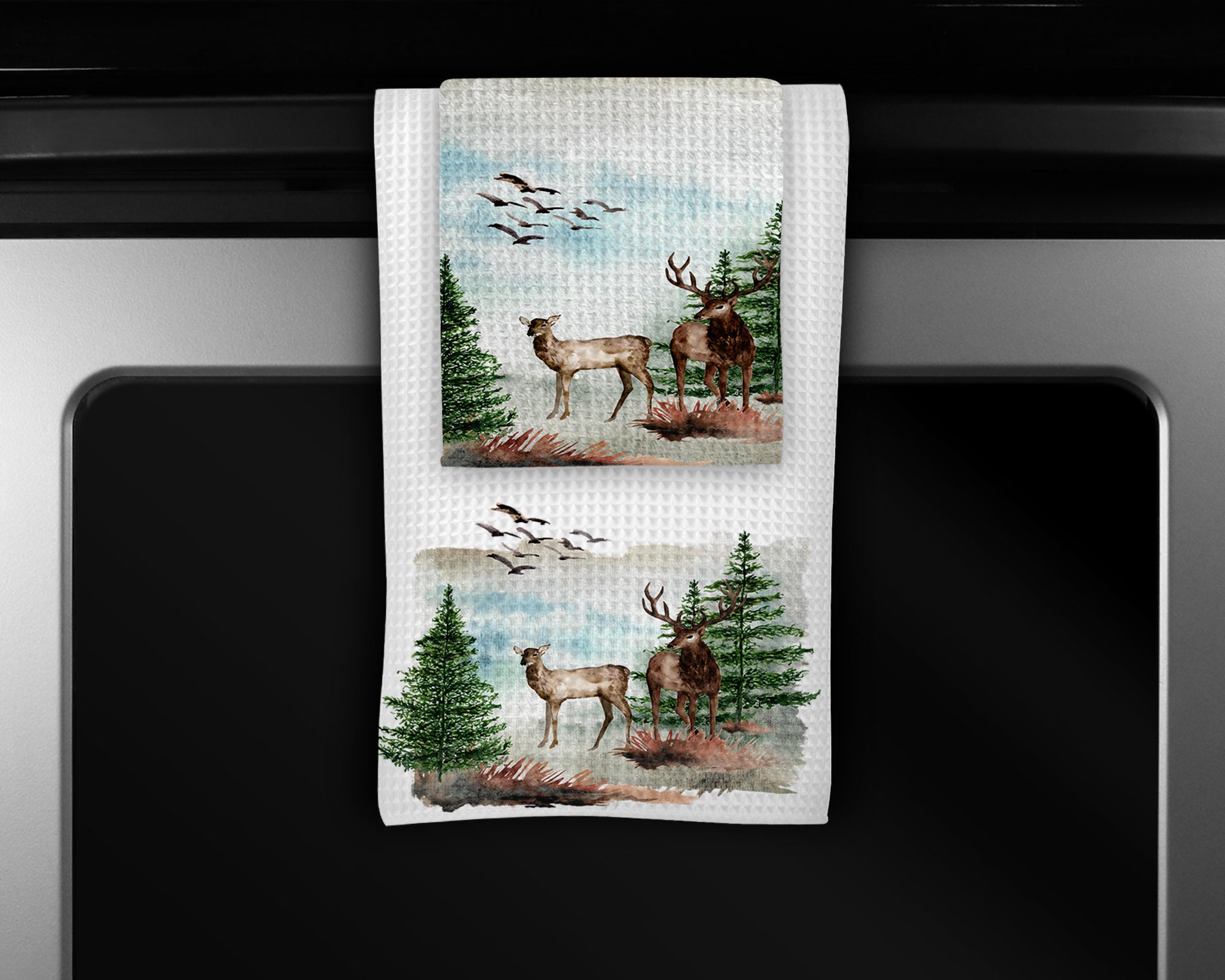Deer Hand Towel Set, Farm Style Towels, Kitchen Towels, Housewarming ...
