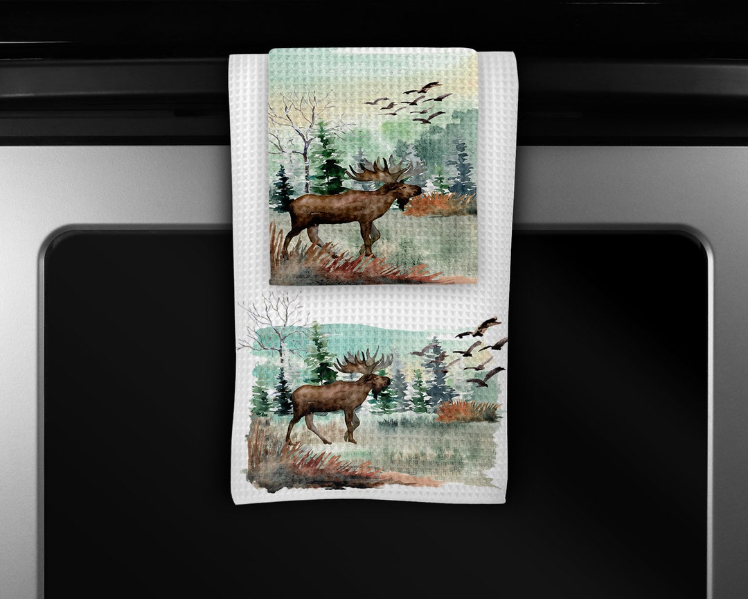Moose Hand Towel Set, Farm Style Towels, Kitchen Towels, Housewarming ...