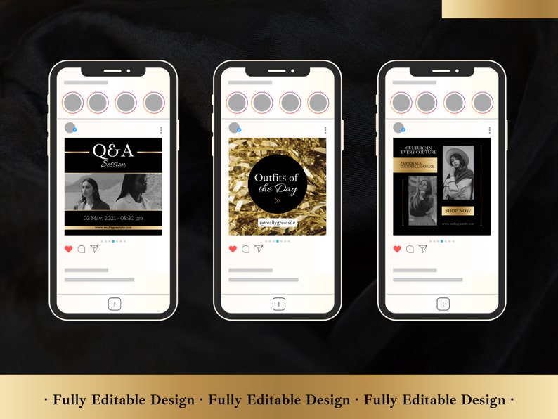 50 Post Templates Canva Black and Gold Instagram Post Luxury ...