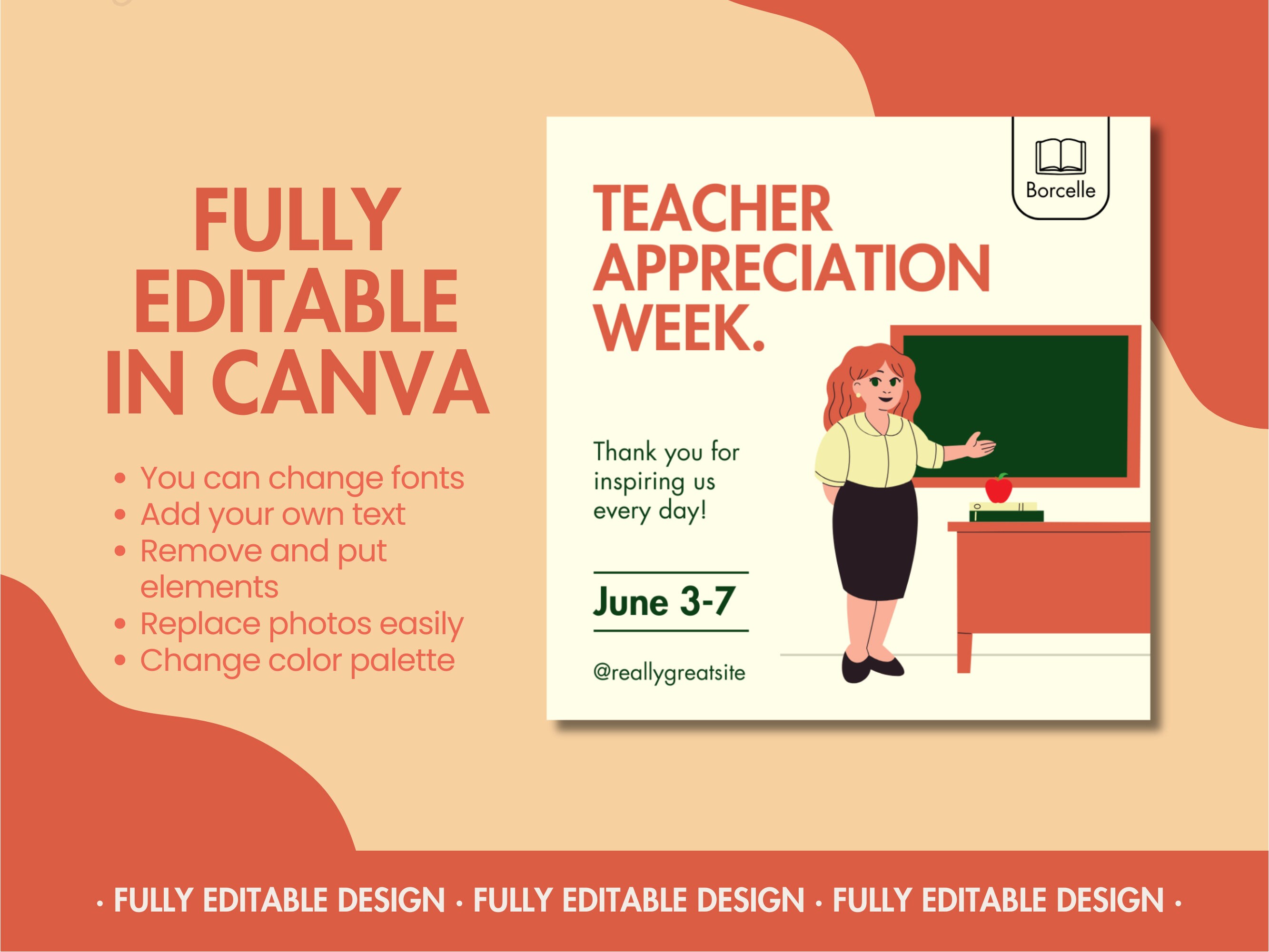 Teacher Appreciation Week Canva Template Modern Classroom Teacher Card ...