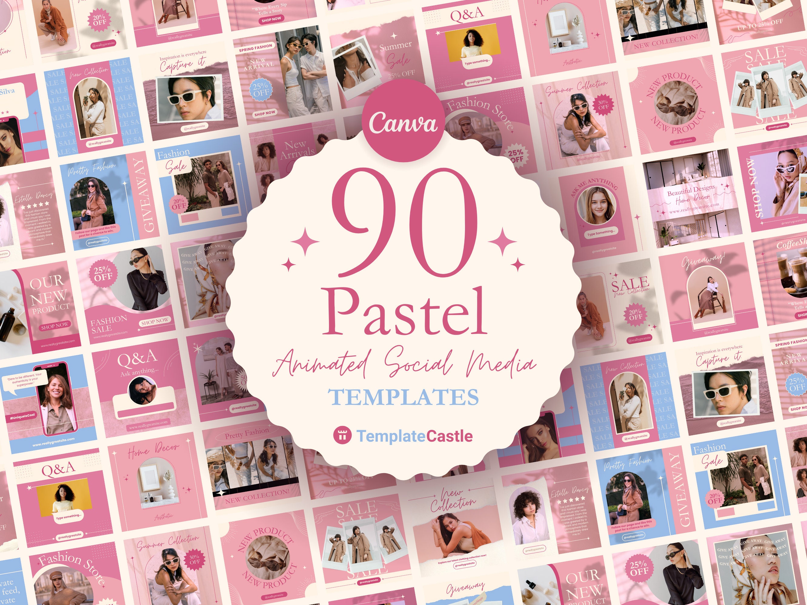 90 Pastel Social Media Templates Animated Fashion Posts Canva Editable ...