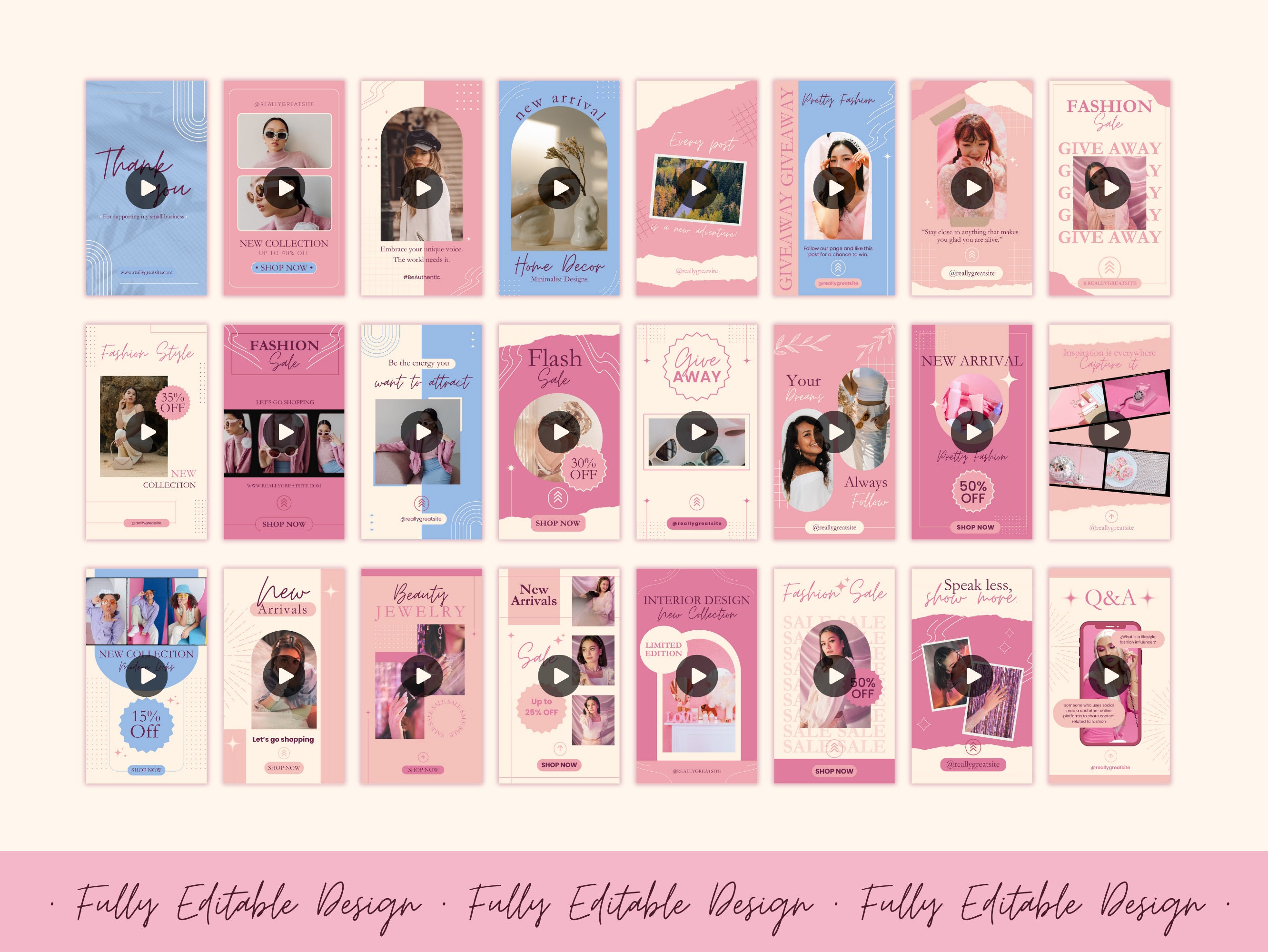 90 Pastel Social Media Templates Animated Fashion Posts Canva Editable ...