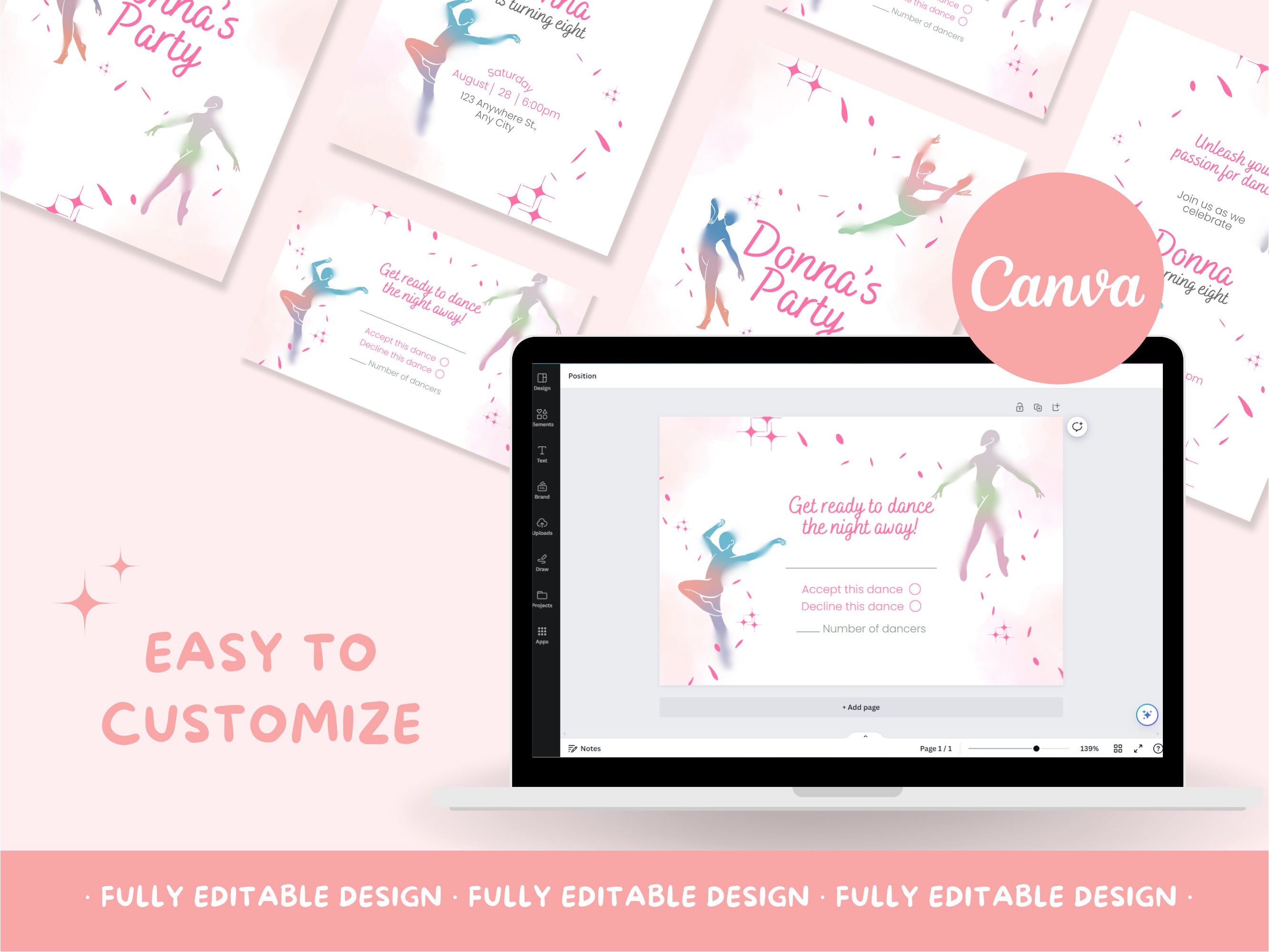 Dance Party Invitation Canva Template Editable Birthday Bash Card ...